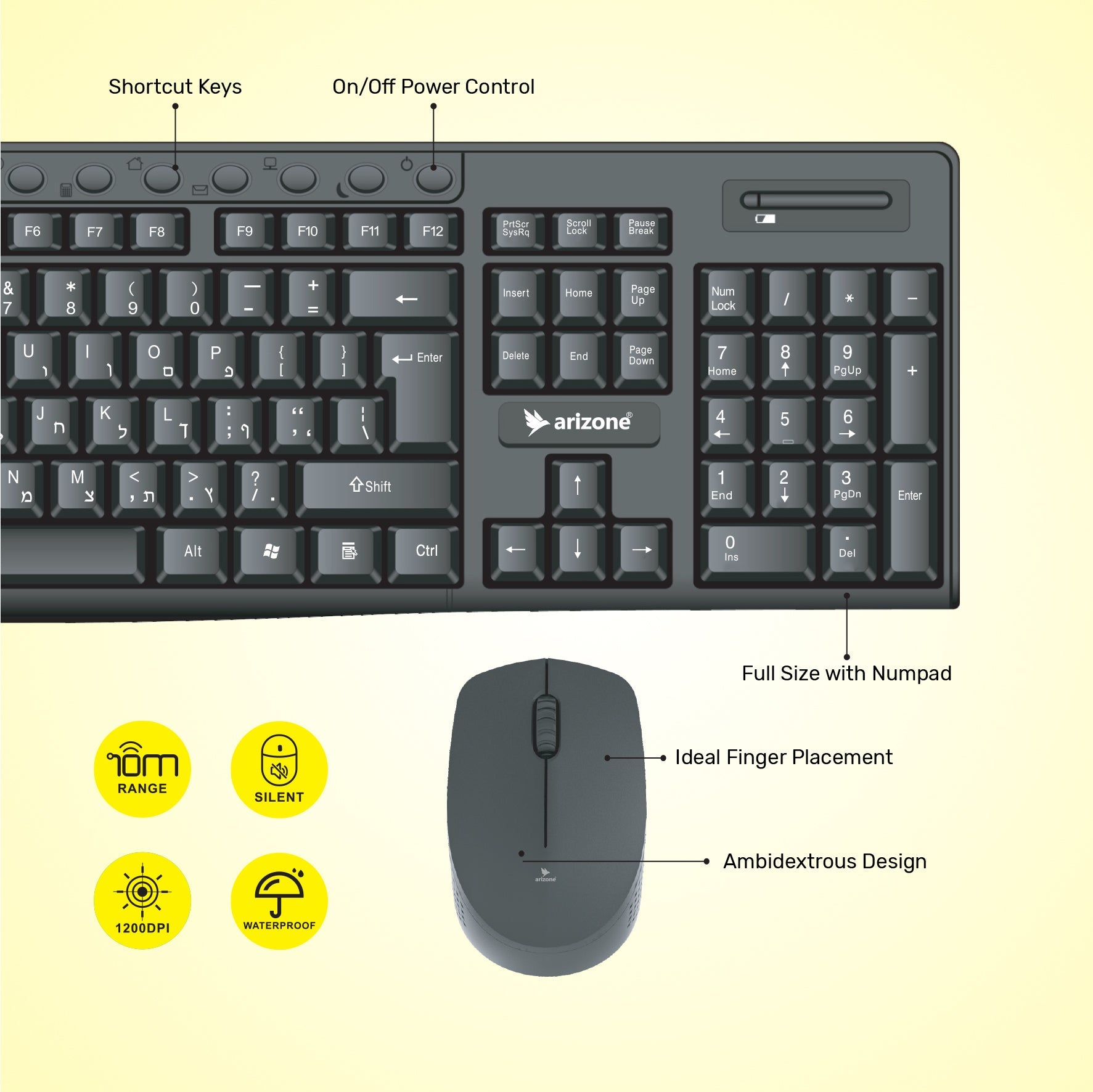 ARIZONE MK1623 Wireless Arabic/English Keyboard And Mouse Combo For Wi ...